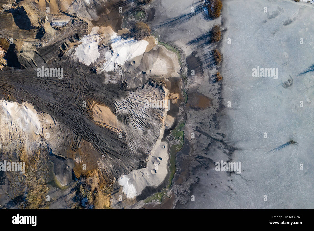 Aerial view of degraded landscape. Destroyed land. View from above ...