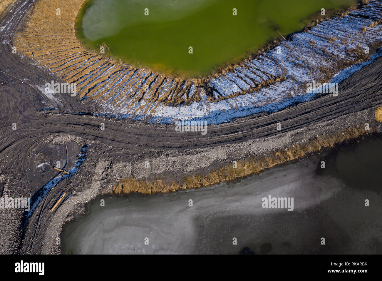 Aerial view of degraded landscape. Destroyed land. View from above ...