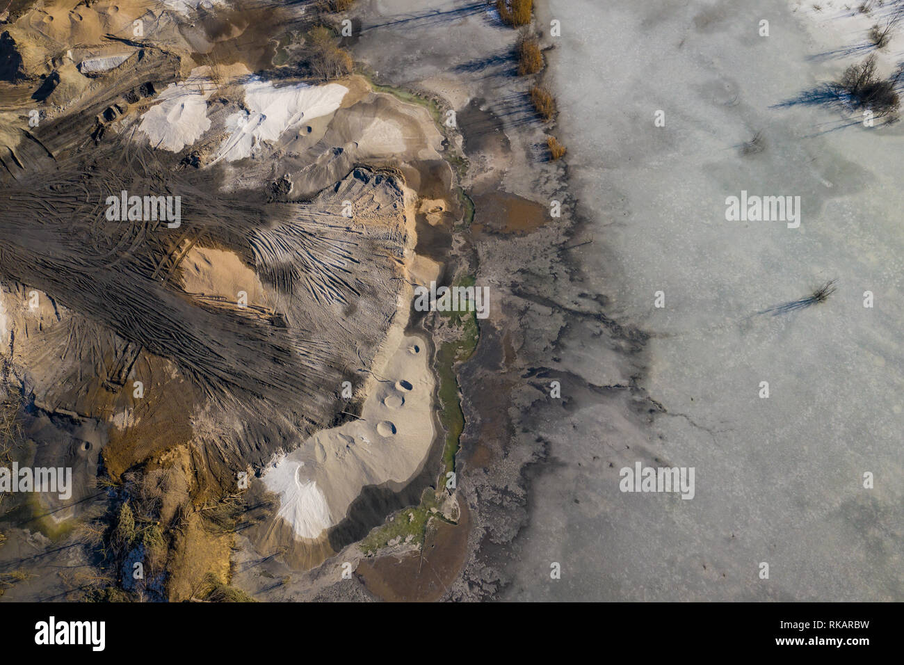 Aerial view of degraded landscape. Destroyed land. View from above ...