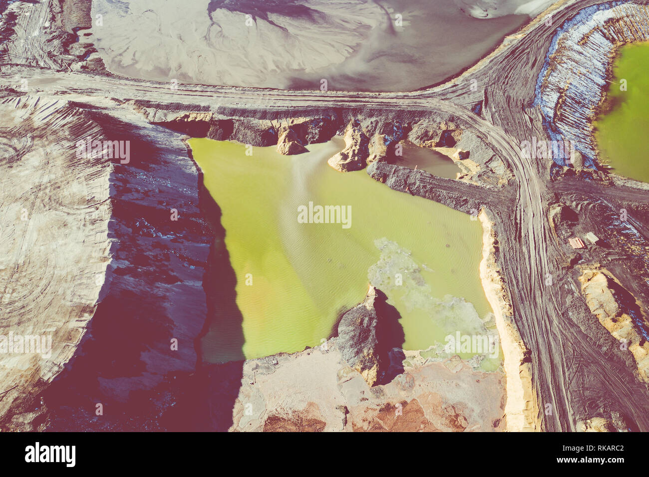 Aerial view of degraded landscape. Destroyed land. View from above ...