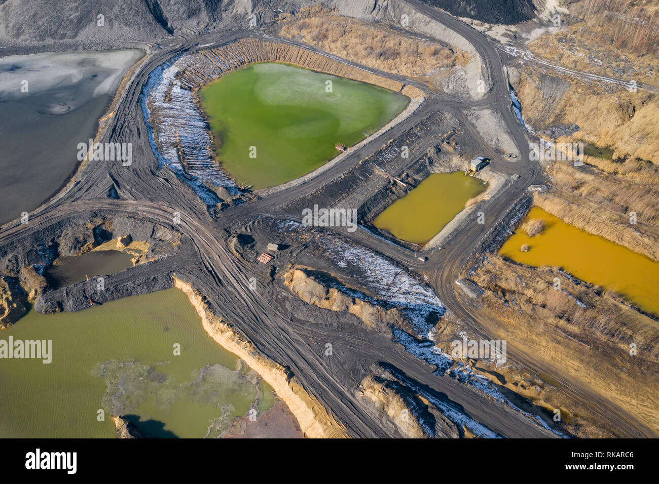Aerial view of degraded landscape. Destroyed land. View from above ...