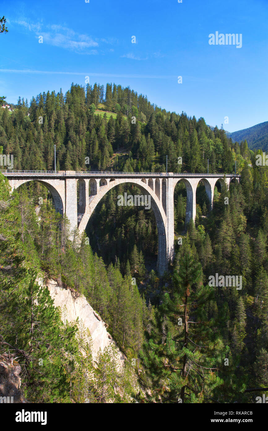 Famous Wiesener viaduct on the train line Davos - Filisur in the swiss ...