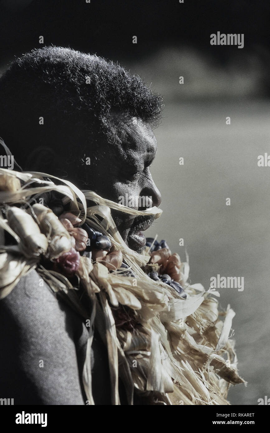 Traditional Fijian warrior preparing Kava. Malakati village. Nacula ...