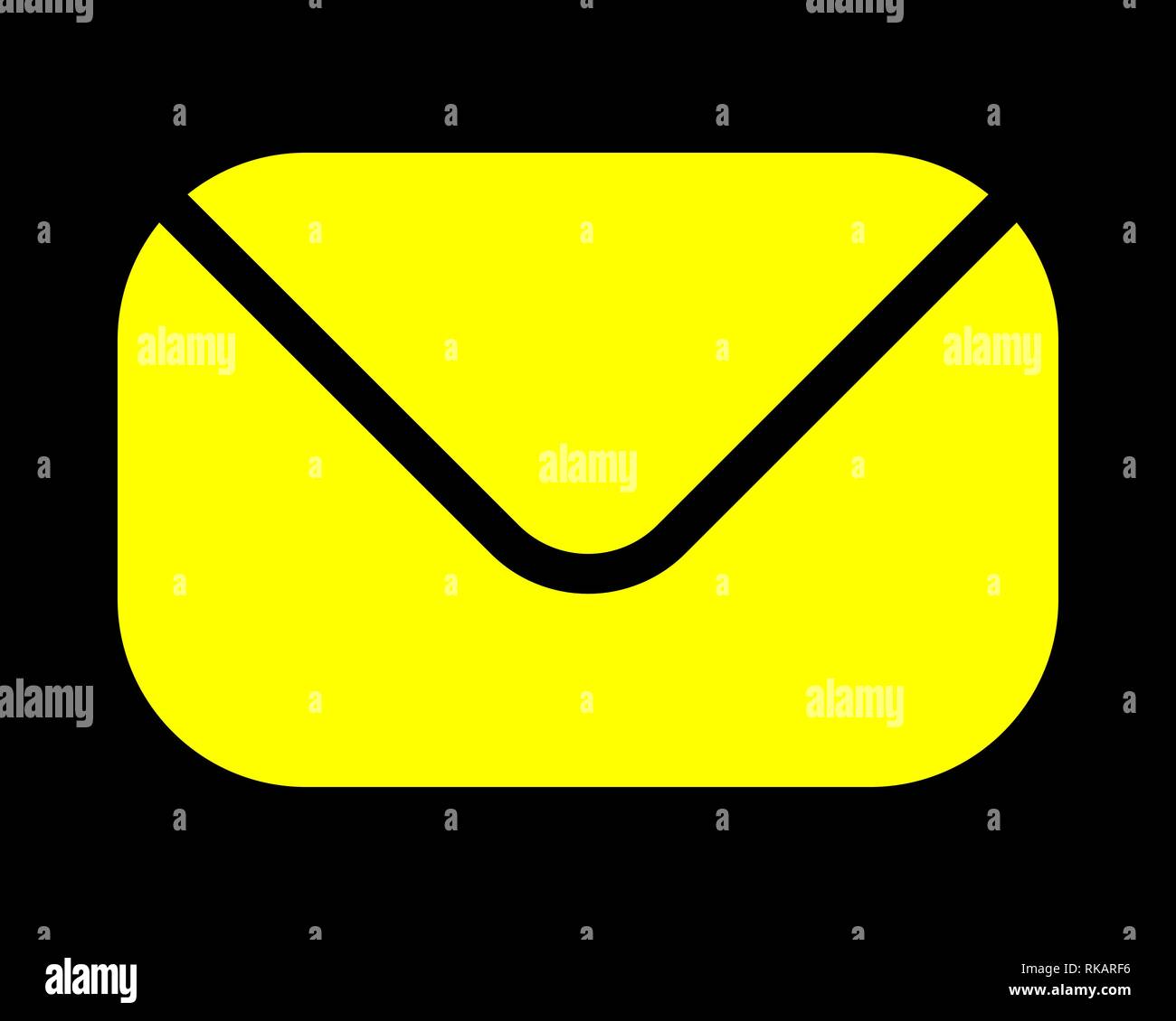 Mail symbol icon - yellow simple with rounded corners, isolated ...
