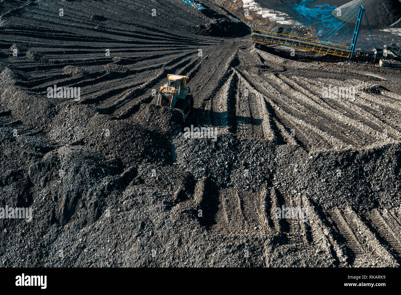 Open pit mine. Aerial view of extractive industry for coal. Top view ...