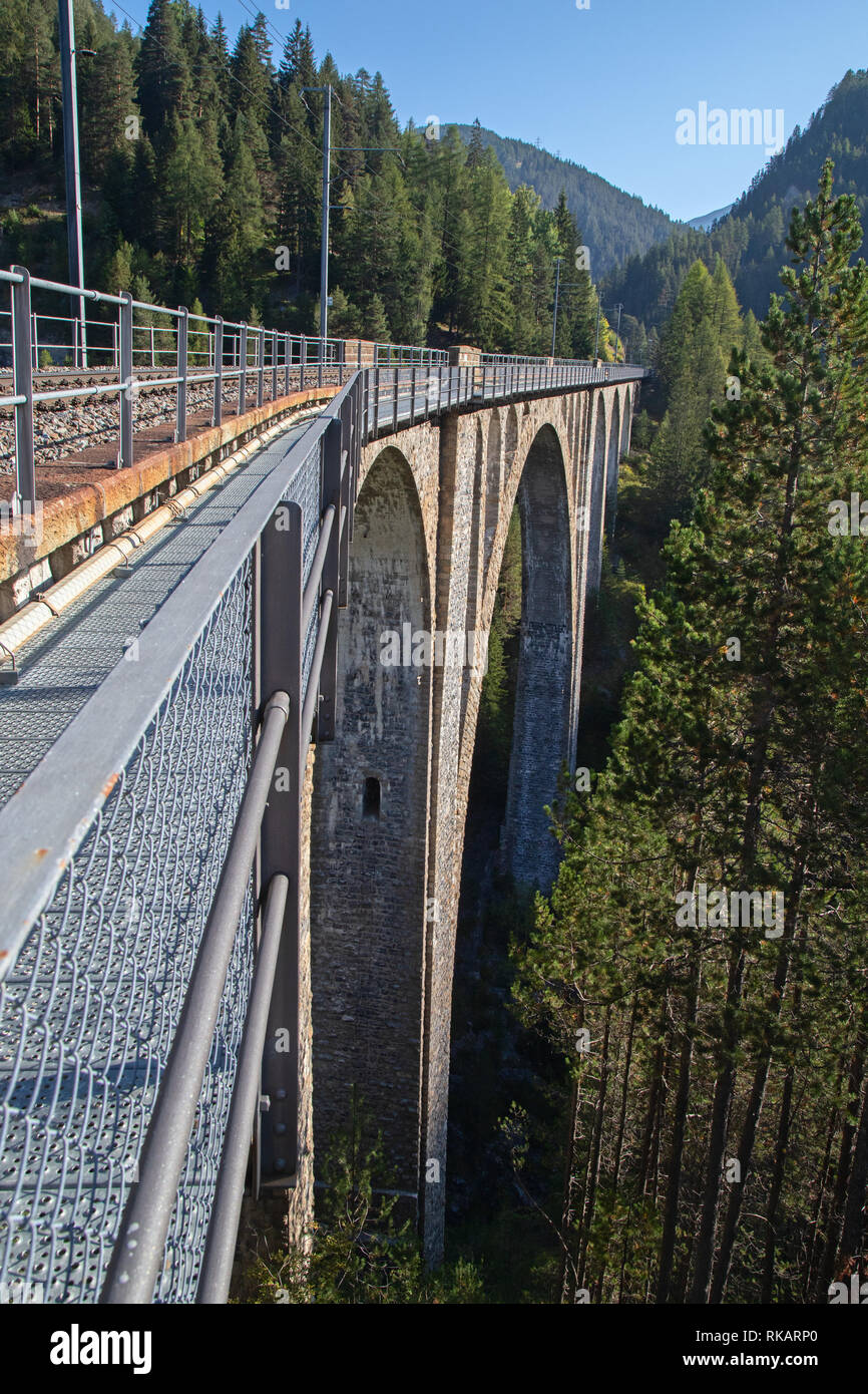 Famous Wiesener viaduct on the train line Davos - Filisur in the swiss ...