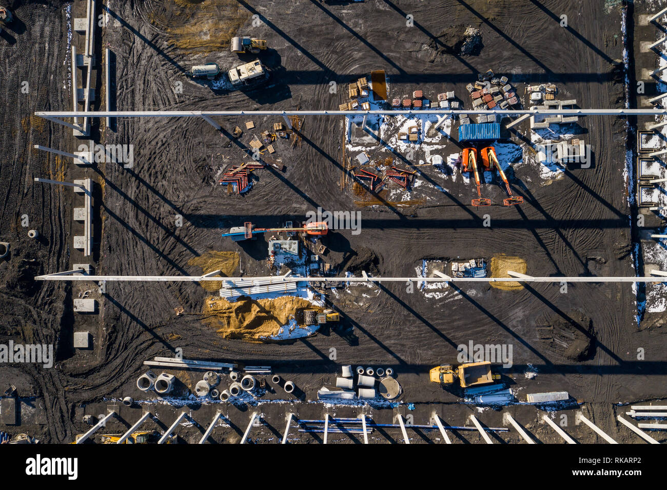 Aerial view. Construction site shot from above. Industrial place. Photo ...