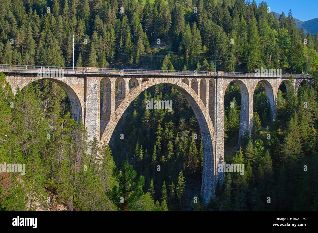 Famous Wiesener viaduct on the train line Davos - Filisur in the swiss ...