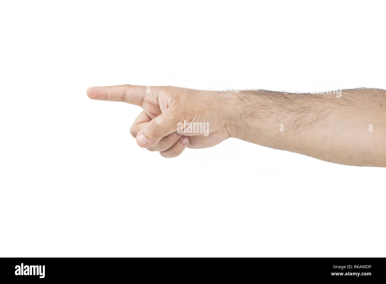 Pointing to the left male hand isolated on white Stock Photo - Alamy