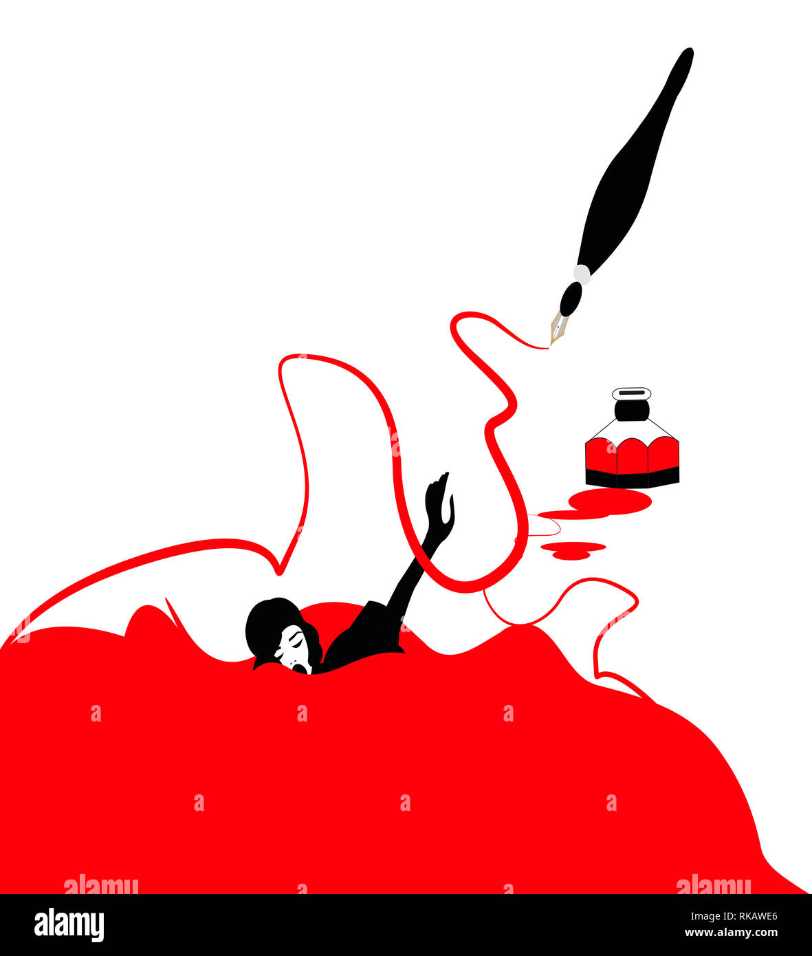 illustration of a girl drowning in the story of the writer Stock Photo ...