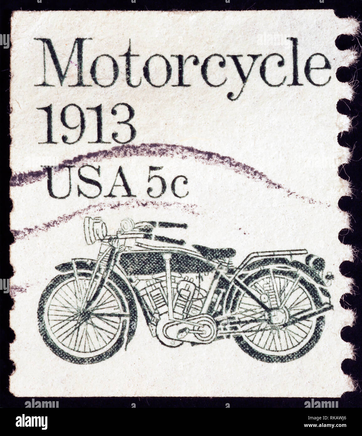 Vintage motorycle on american postage stamp Stock Photo - Alamy