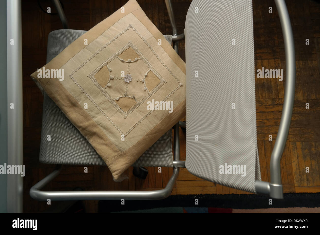 Overhead shot of a modern chair and pillow on the seat Stock Photo - Alamy