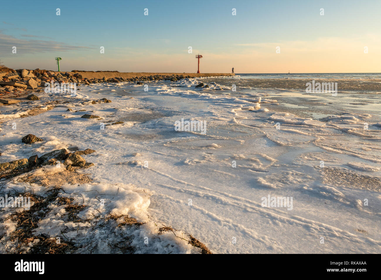 Lighthouse in port of Jastarnia in winter. Hel Peninsula. Poland Stock ...