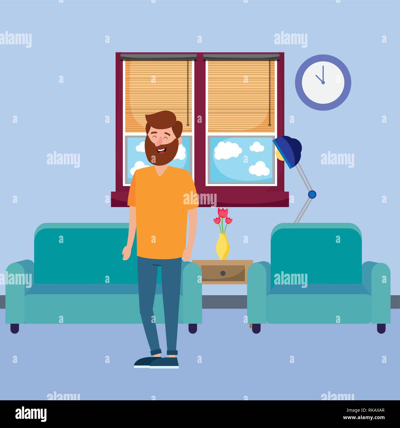 young man inside room cartoon vector illustration graphic design Stock ...
