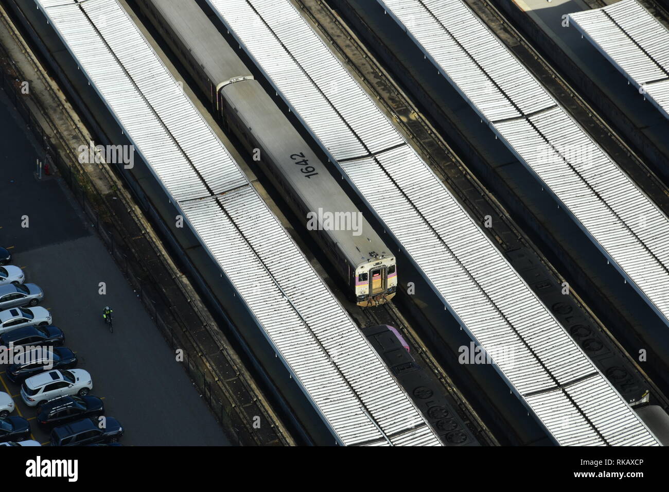 Amtrak and MBTA trains at the terminals of Boston's North Station as ...