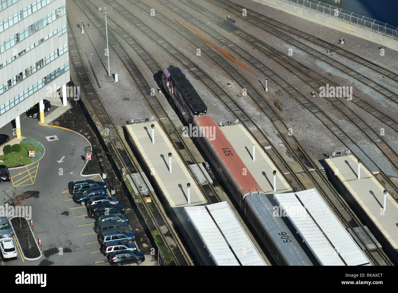 Amtrak and MBTA trains at the terminals of Boston's North Station as ...