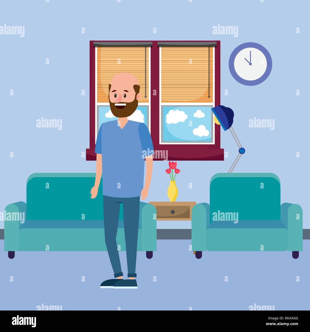 young man inside room cartoon vector illustration graphic design Stock ...