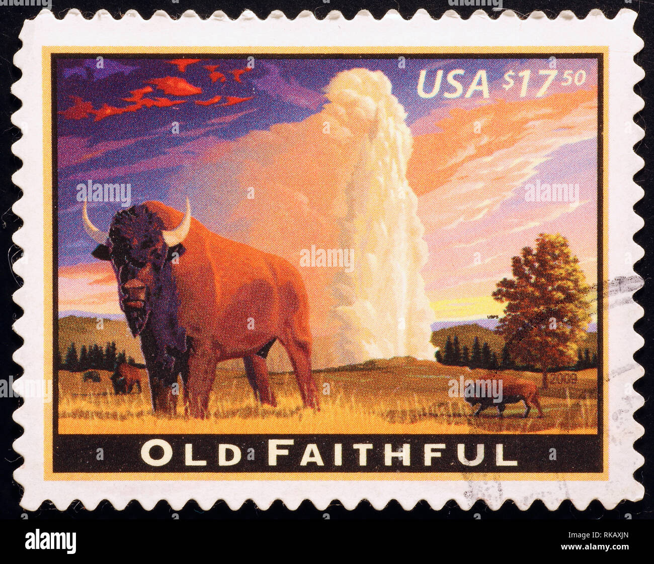 Old faithful of Yellowstone on american postage stamp Stock Photo - Alamy