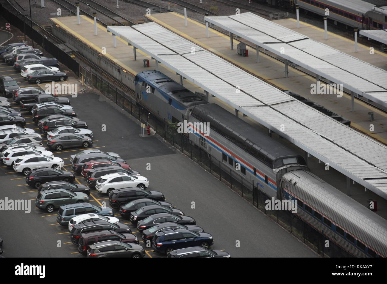 Amtrak and MBTA trains at the terminals of Boston's North Station as ...