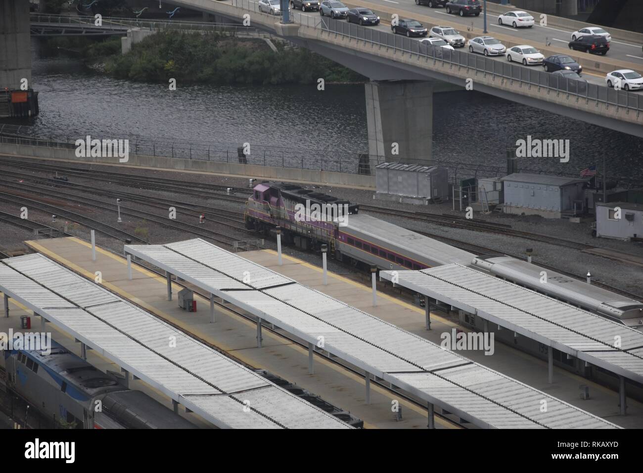 Amtrak and MBTA trains at the terminals of Boston's North Station as ...