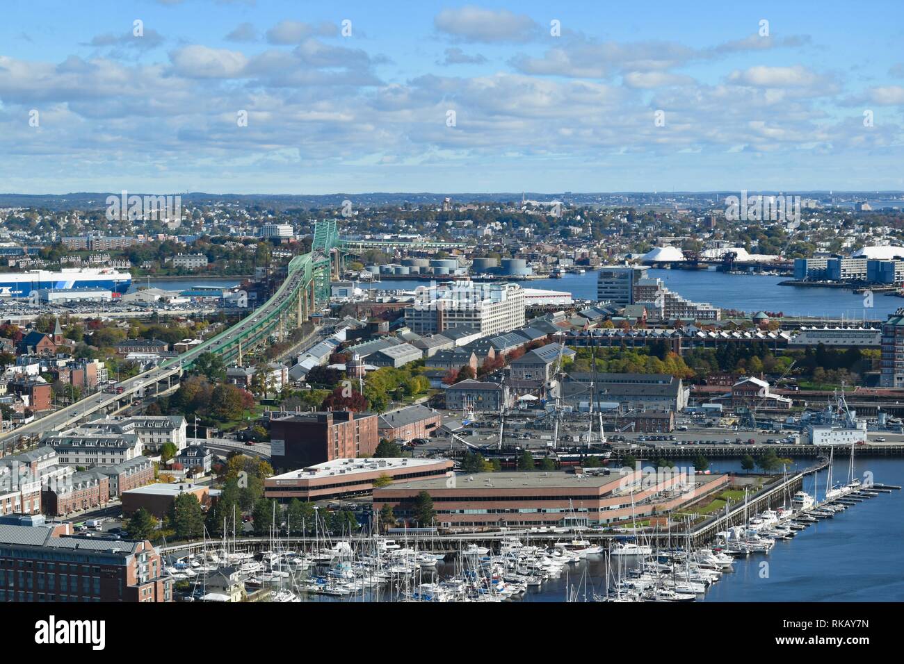 View of the Boston skyline seen from the Avalon North Station roof deck ...