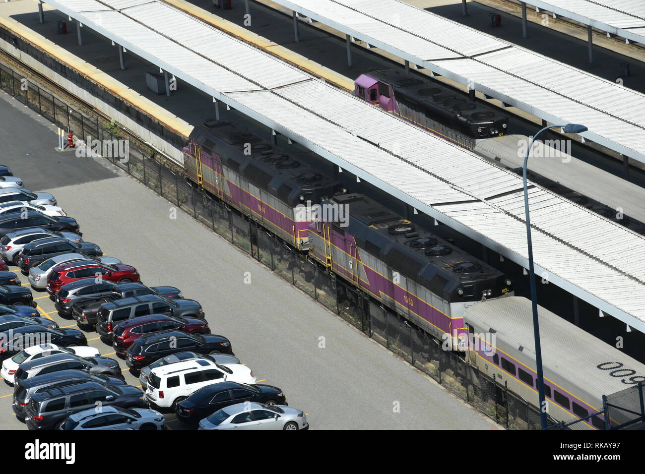 Amtrak and MBTA trains at the terminals of Boston's North Station as ...