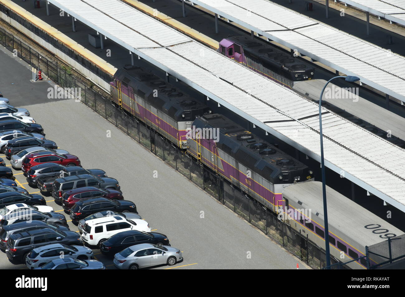 Amtrak and MBTA trains at the terminals of Boston's North Station as ...
