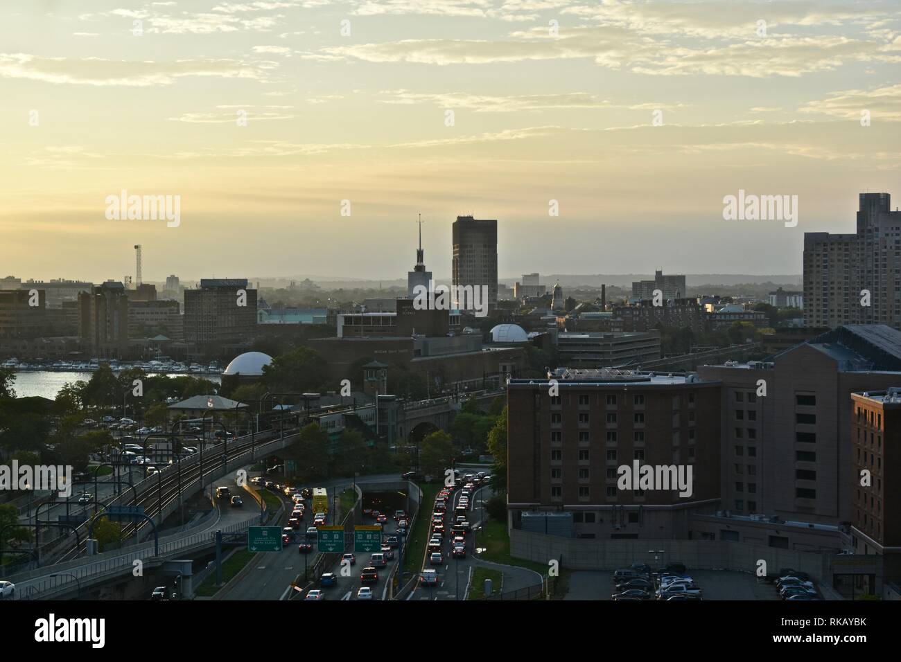 Sunset over Boston's West End featuring the Zakim Bridge and the Museum ...
