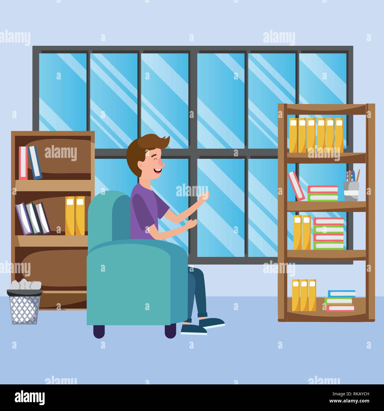 young man inside room cartoon vector illustration graphic design Stock ...