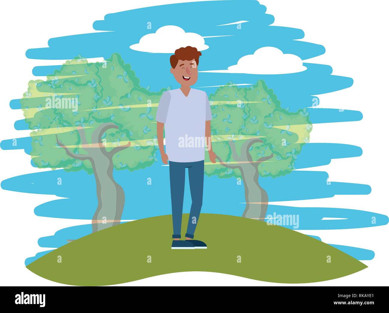 young man at nature park cartoon vector illustration graphic design ...