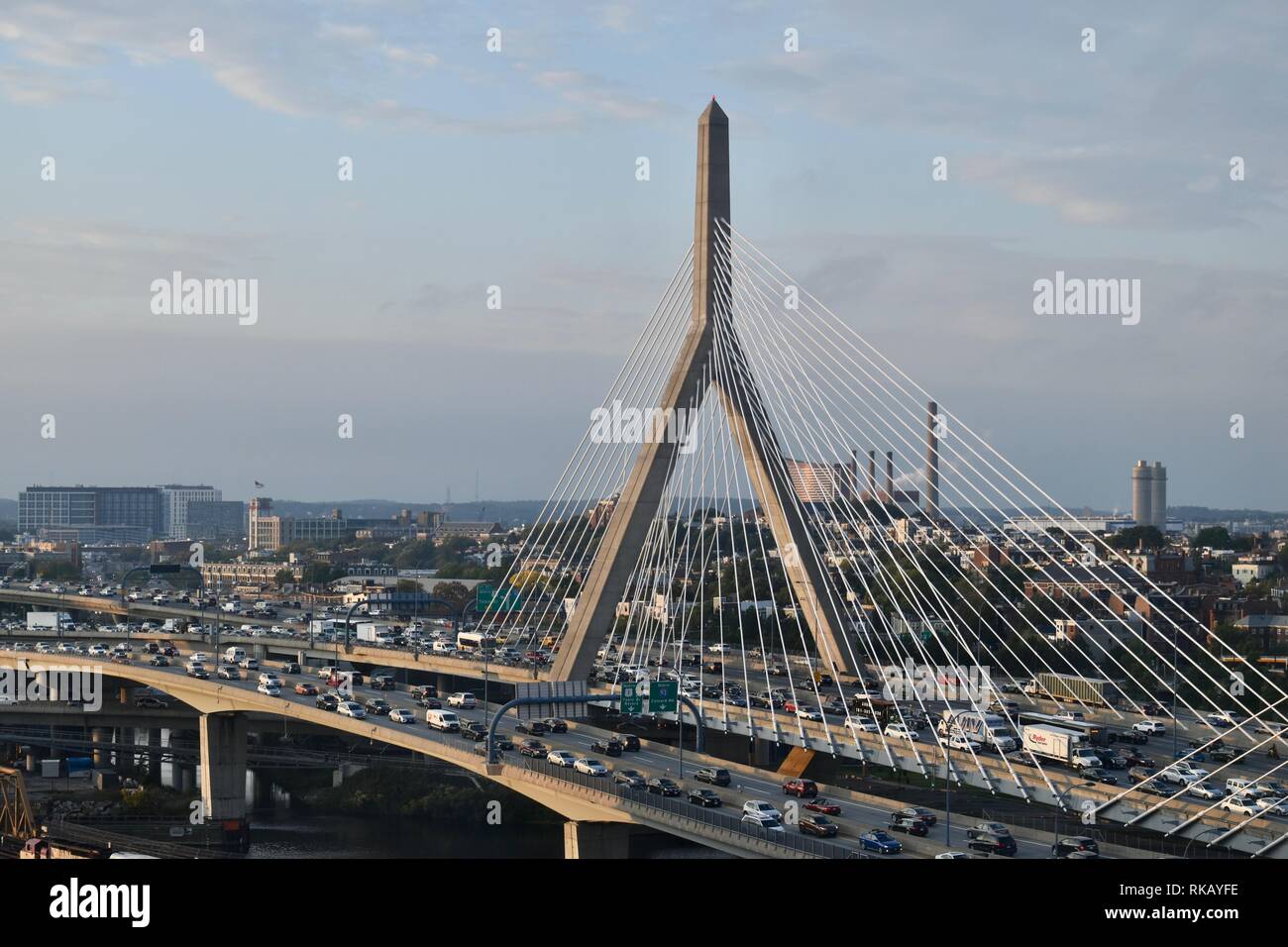 Boston's icon Leonard P. Zakim Bunker Hill Memorial Bridge spanning the ...