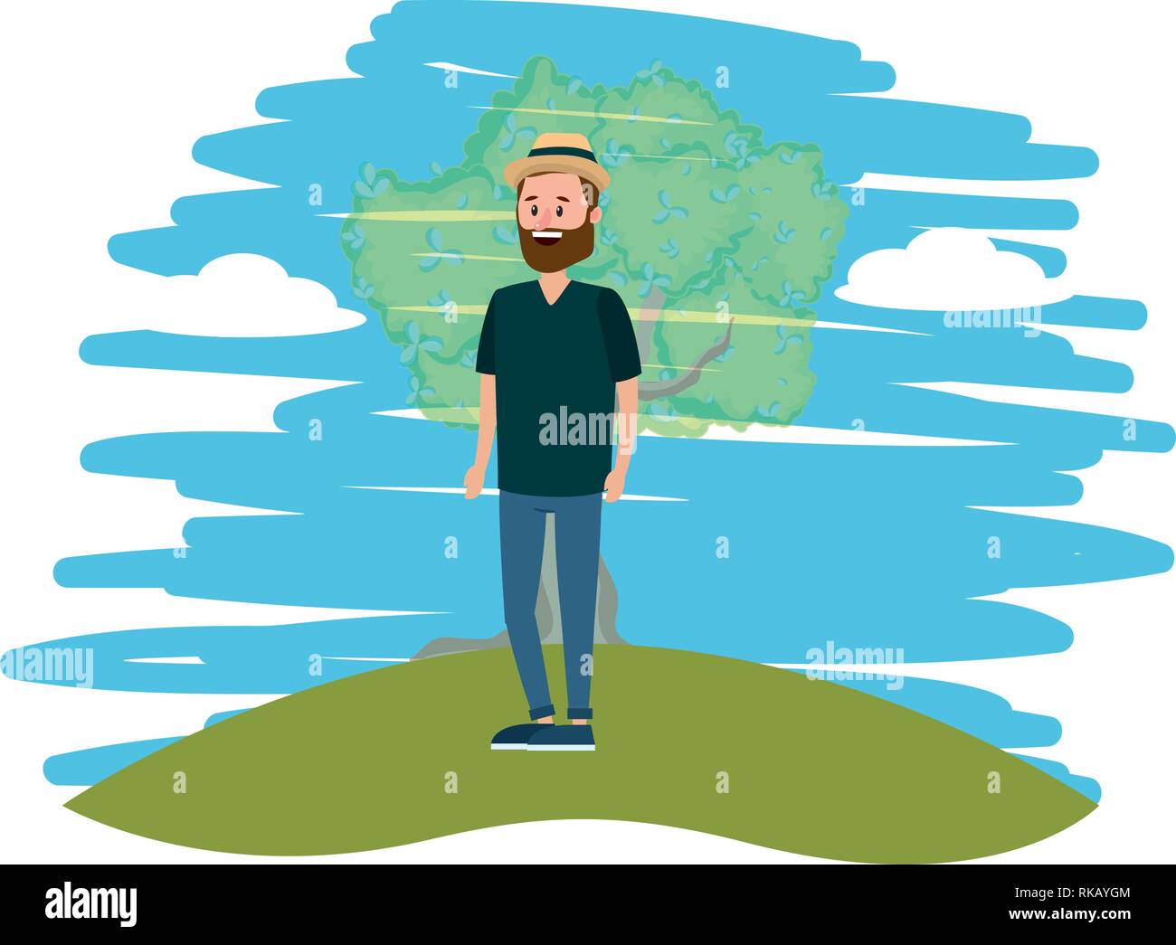 young man at nature park cartoon vector illustration graphic design ...