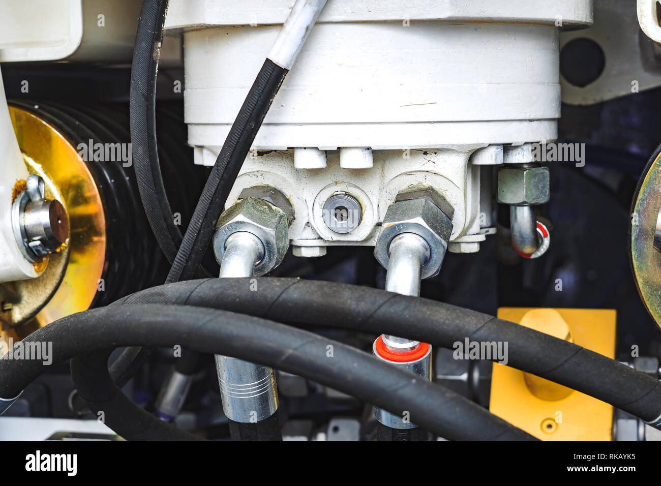 Close-up shot of car engine hoses and tubes Stock Photo - Alamy