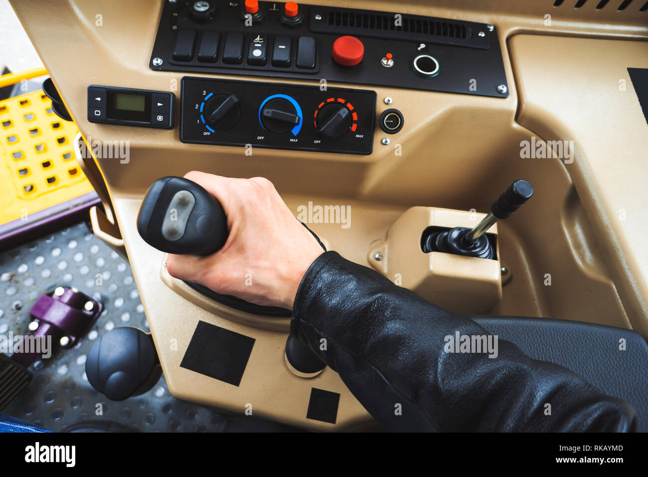 Detailing of the new driver's cab excavator Stock Photo - Alamy