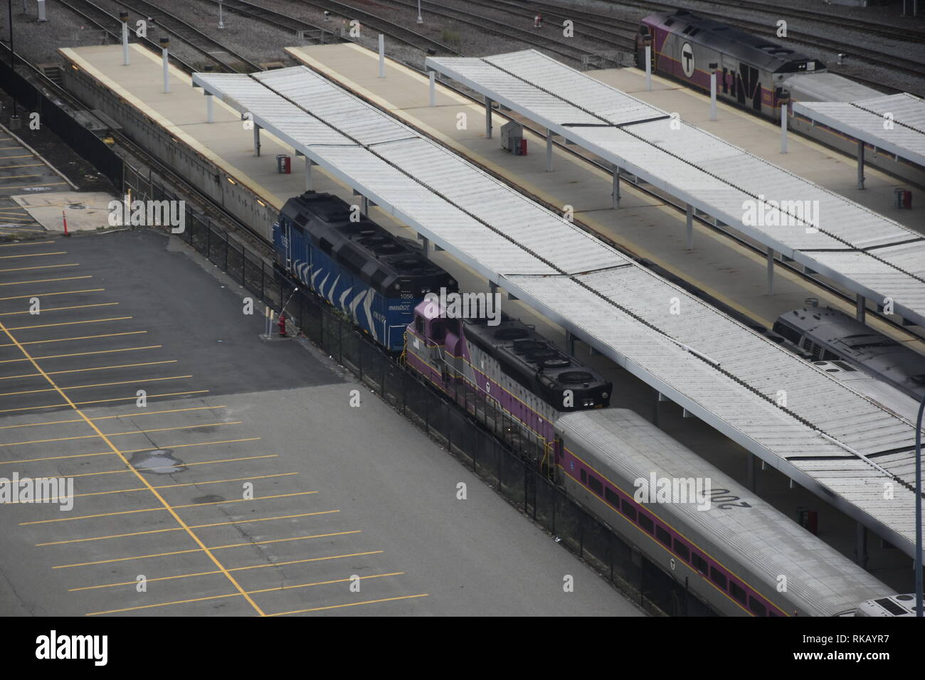 Amtrak and MBTA trains at the terminals of Boston's North Station as ...