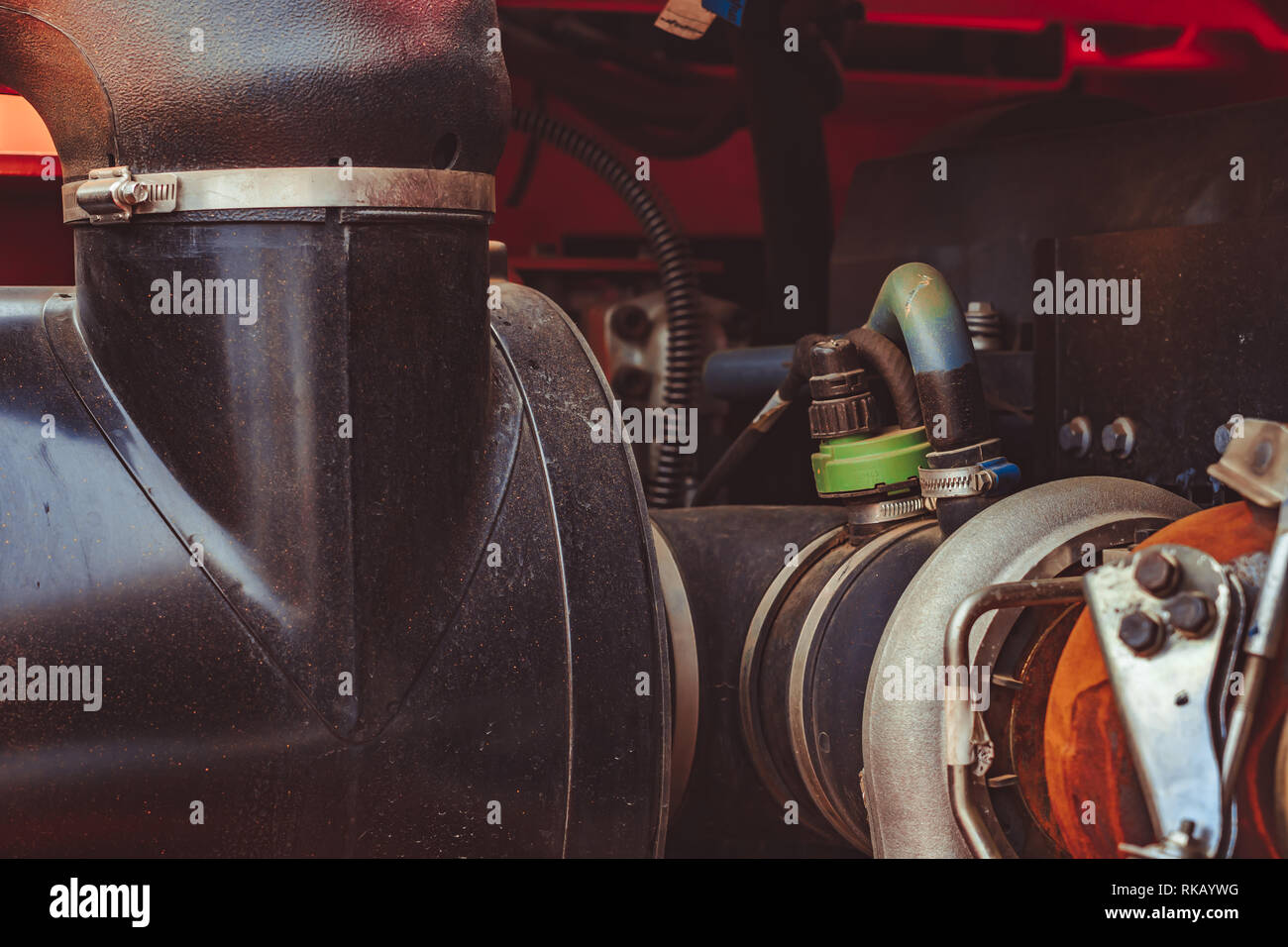 Close-up shot of car engine hoses and tubes Stock Photo - Alamy