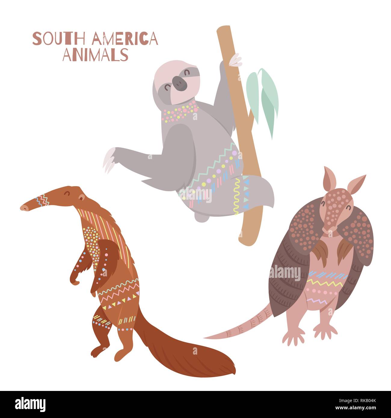 Tribal flat South American animals collection. Fauna symbols of South ...