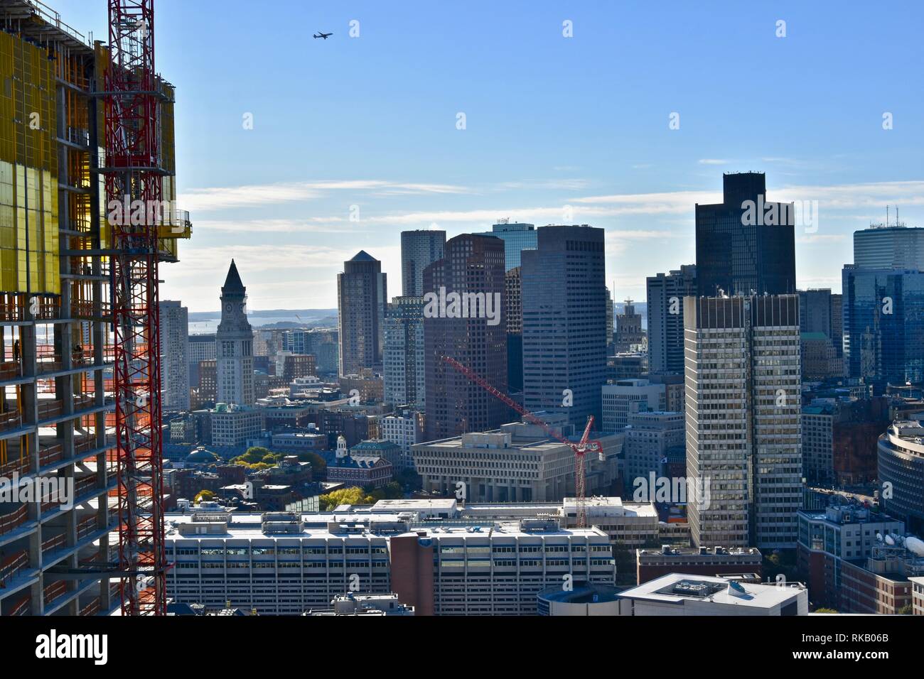 View of the Boston skyline seen from the Avalon North Station roof deck ...