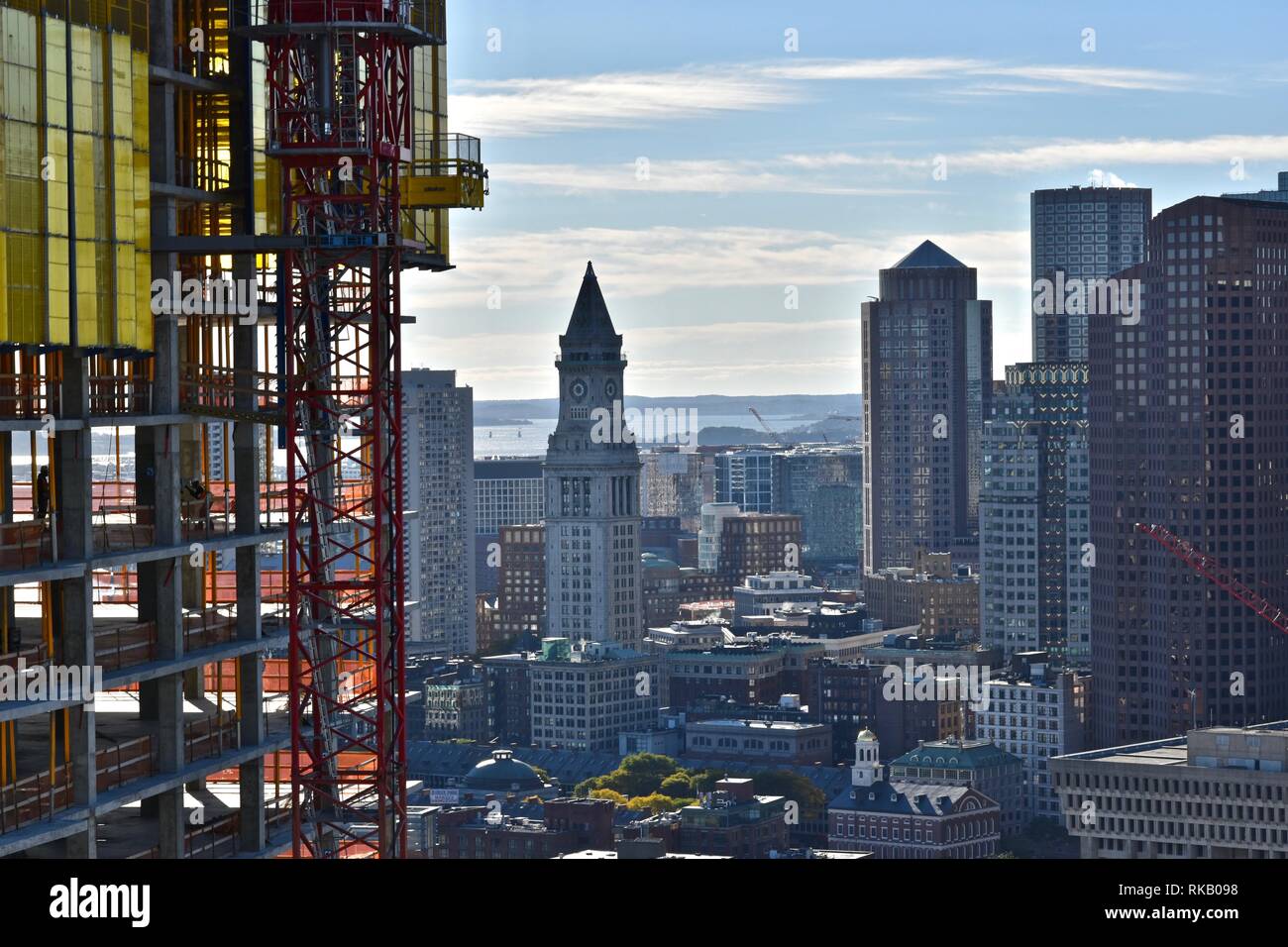 View of the Boston skyline seen from the Avalon North Station roof deck ...