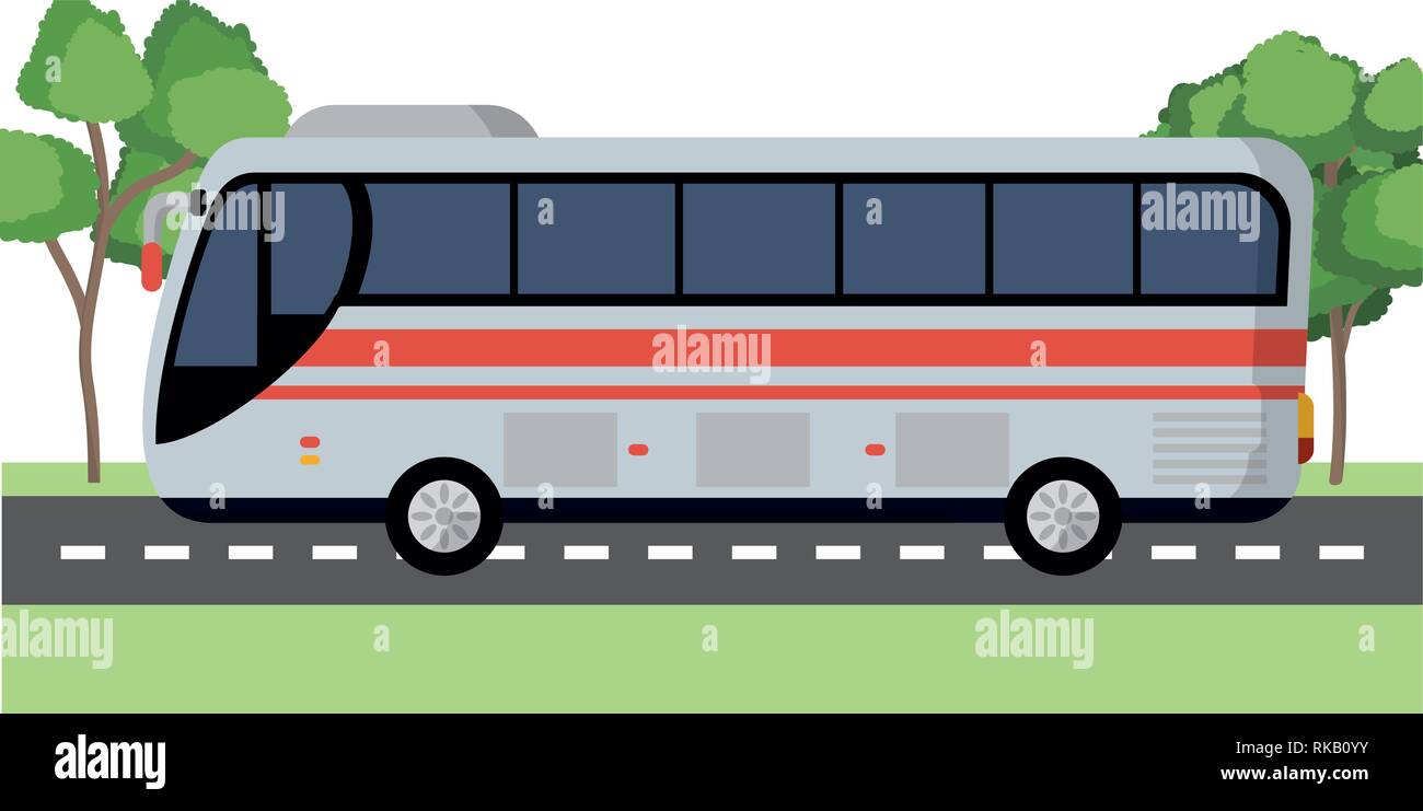 transportation concept bus at street between nature cartoon vector ...
