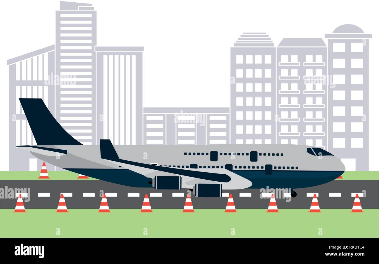 transportation concept airplane at airport runway cartoon vector ...