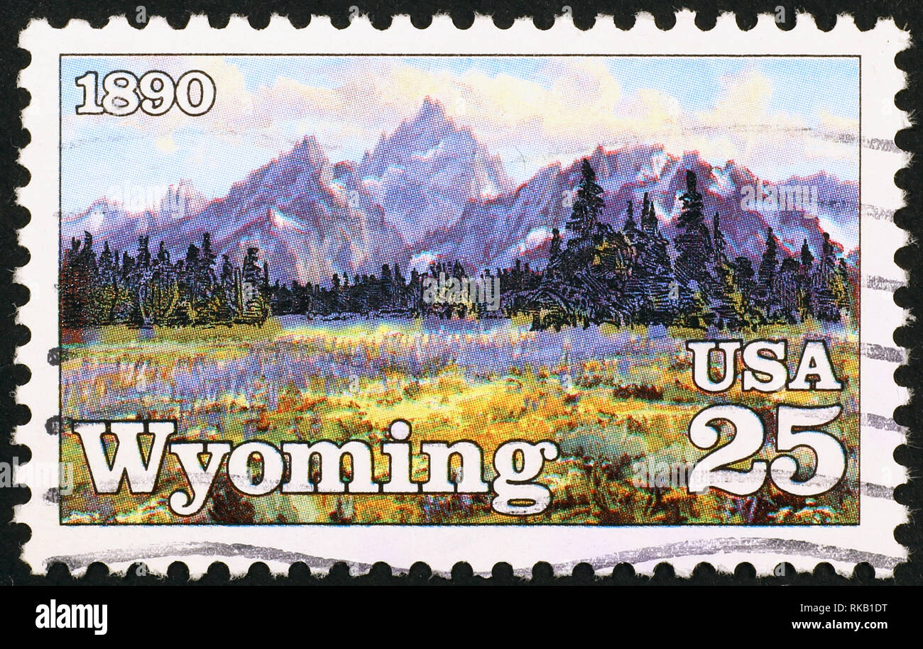 Wyoming landscape on american postage stamp Stock Photo - Alamy