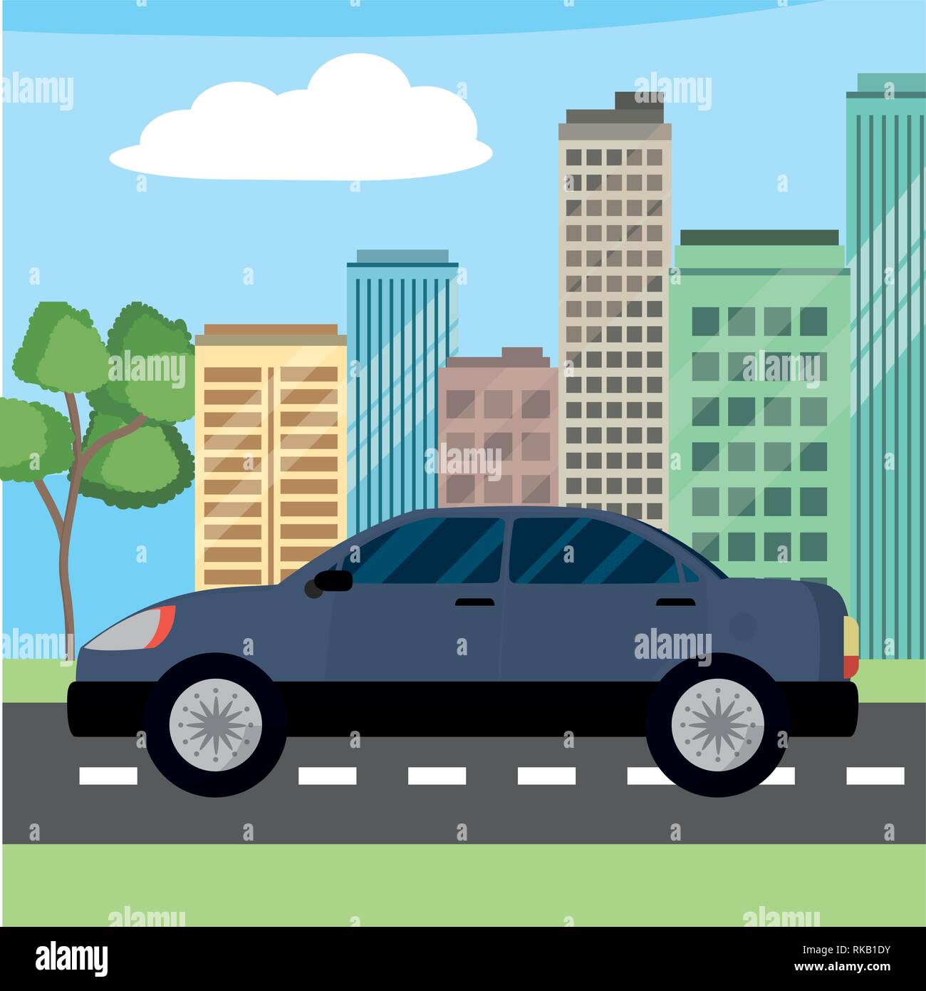 transportation concept car at urban scene in front city landscape ...