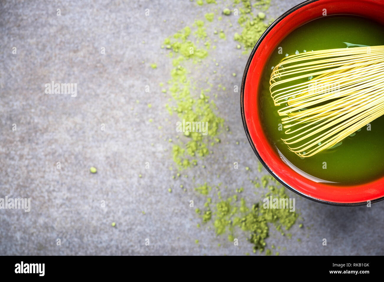 Matcha green tea with bamboo traditional whisk Stock Photo - Alamy