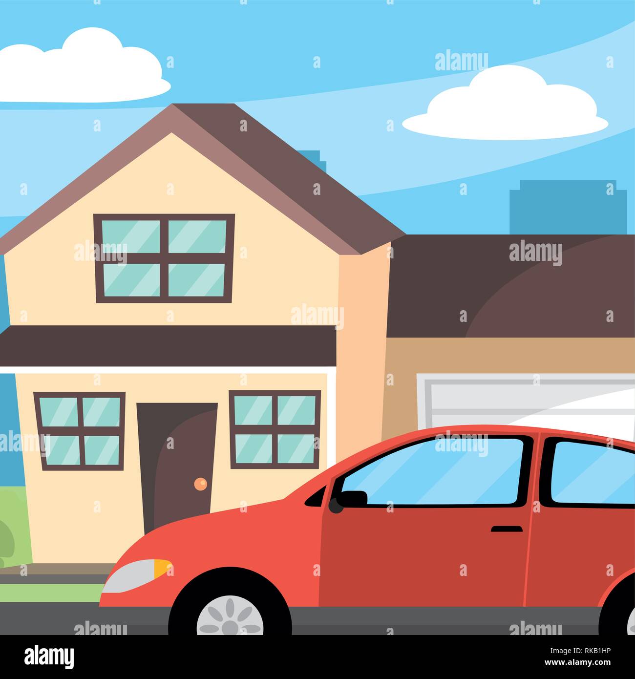 transportation concept car in front house cartoon vector illustration ...