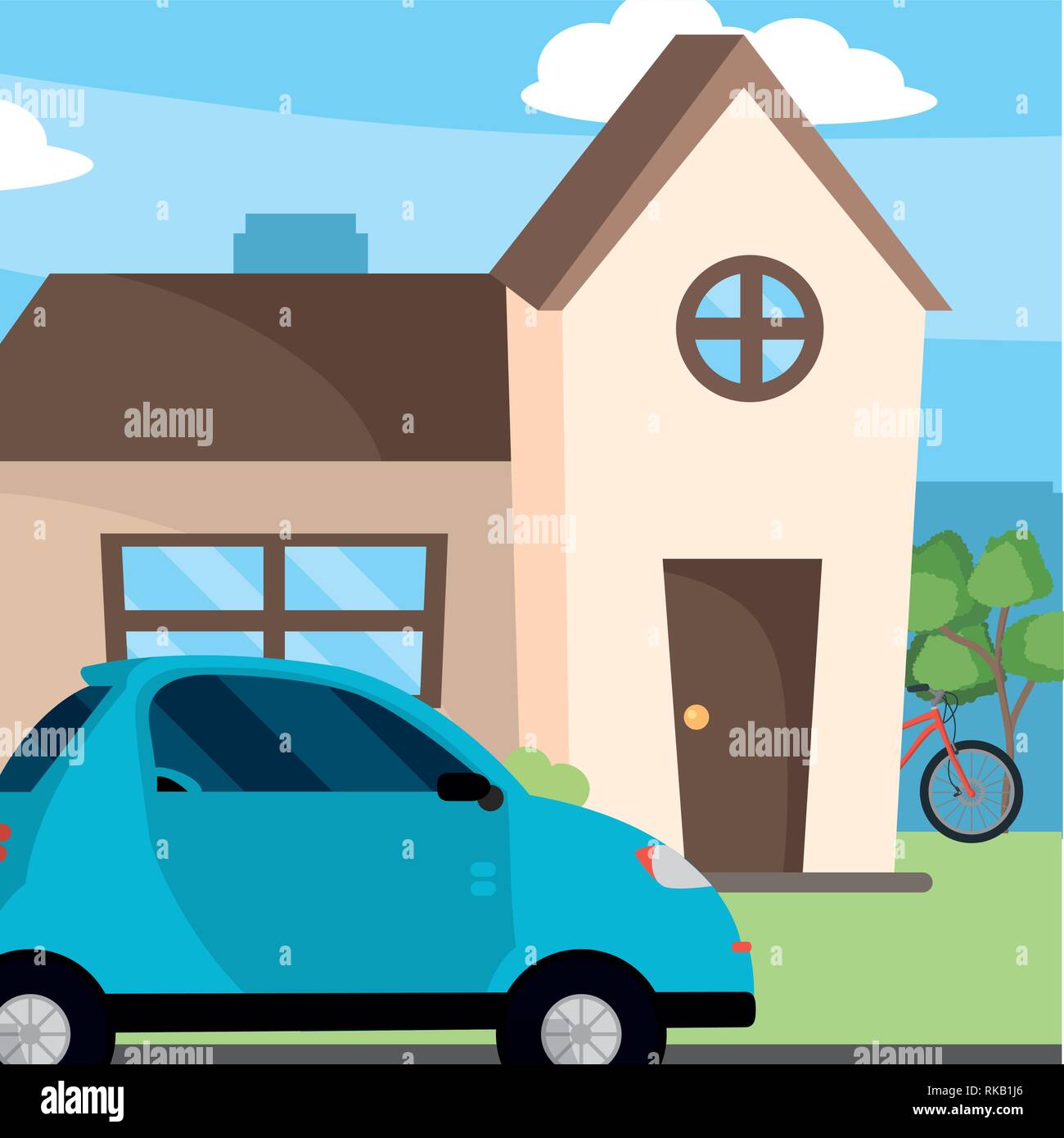 transportation concept car in front house cartoon vector illustration ...