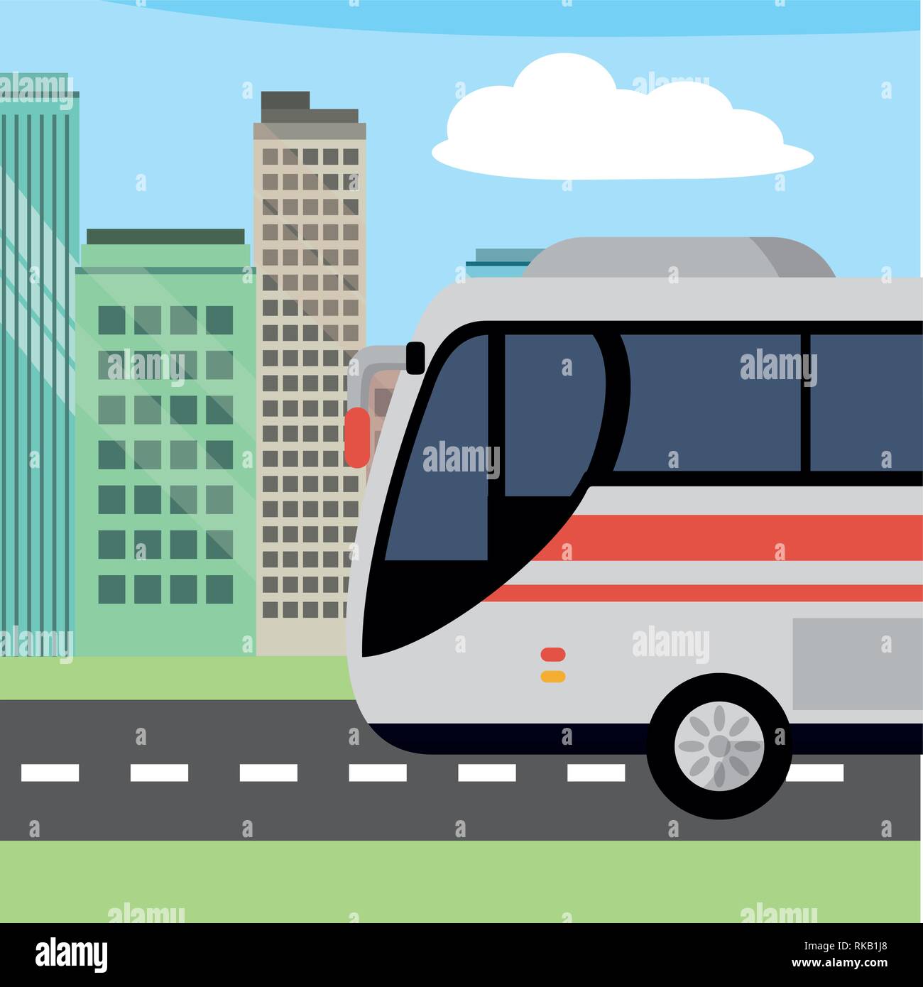 transportation concept bus in front city landscape cartoon vector ...