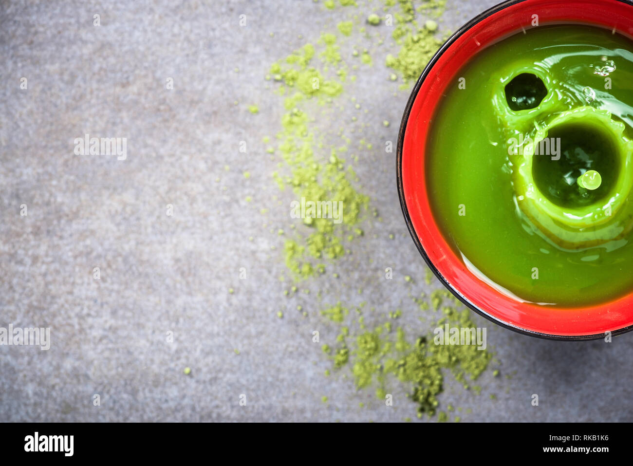Matcha green tea drink in bowl. Border background Stock Photo - Alamy