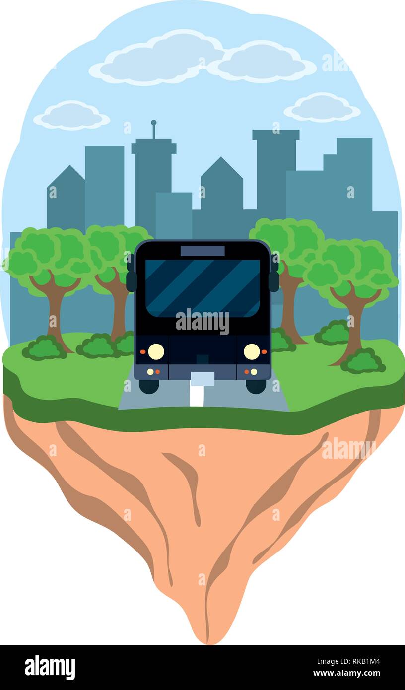 transportation concept bus in front city landscape cartoon vector ...