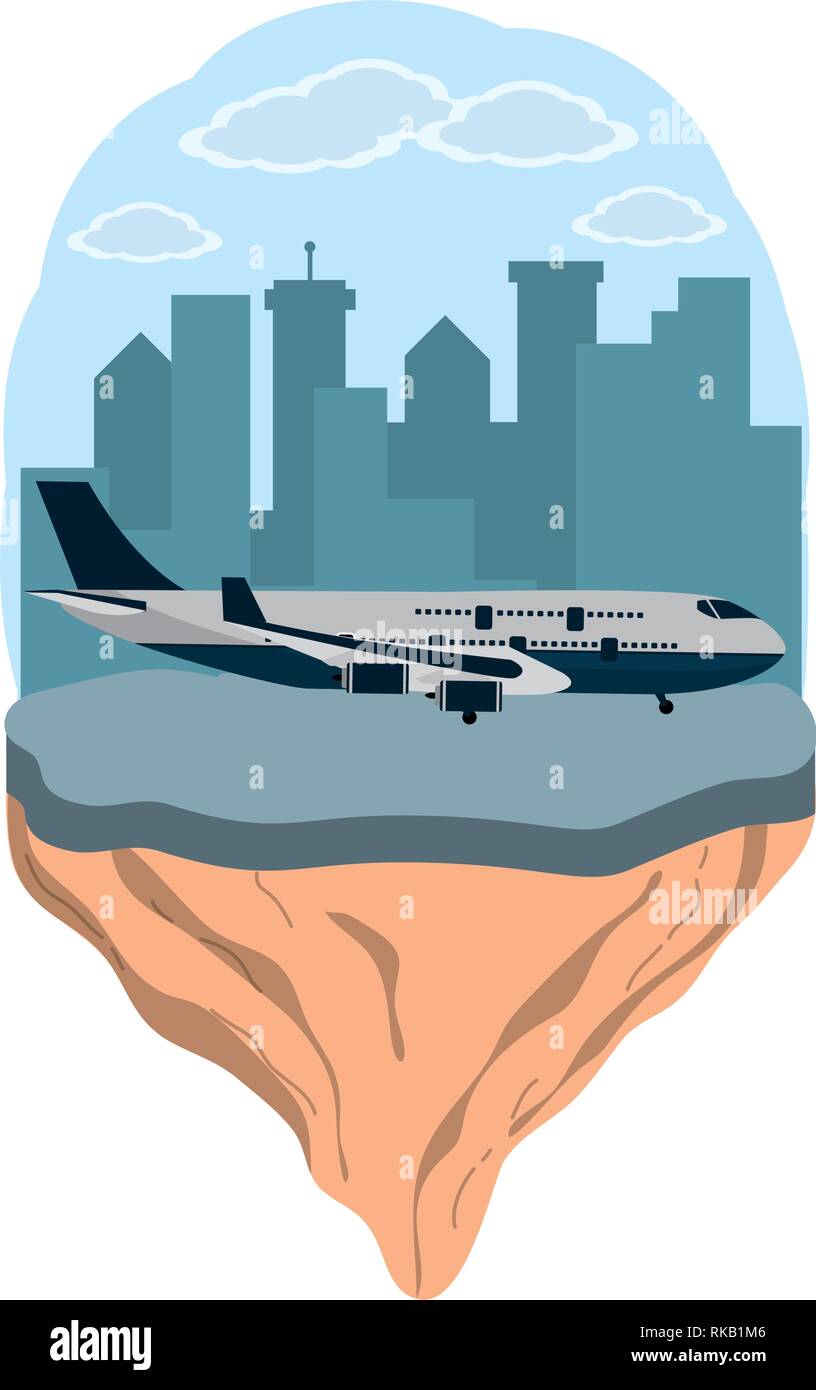 transportation concept airplane in front city landscape cartoon vector ...